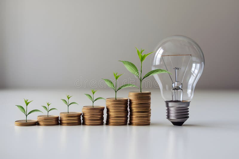 Increasing Stacks of Coins with Glowing Light Bulb Symbolizing ...