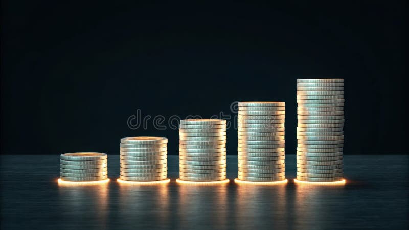 Increasing Stacks of Coins Representing Growing Investment on Dark ...