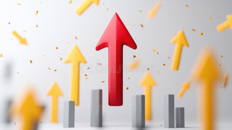 Increasing Success is Symbolized by Red Arrow Pointing Upwards among ...