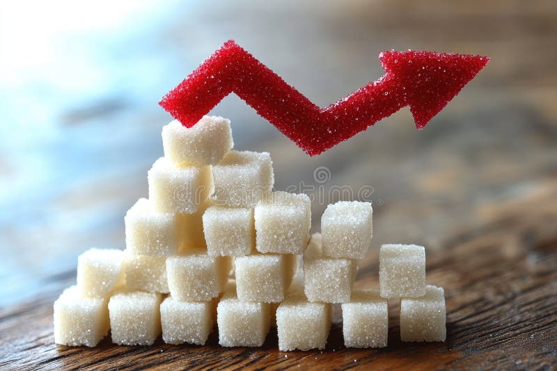 Increasing Sugar Consumption: Red Arrow Pointing Up Over Sugar Cubes ...
