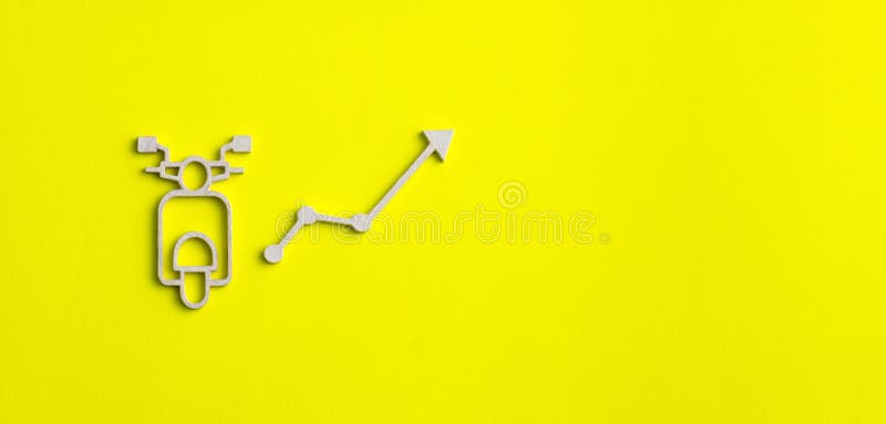Increasing Value Electric Motorcycle with Arrow on Yellow Background ...