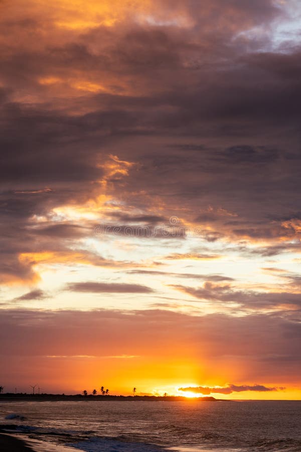 Incredible Golden Ocean Sunset on Tropical Beach. Vertical View Stock ...