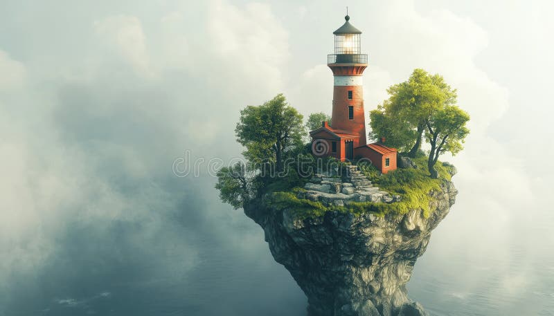 Incredible Lighthouse on a Floating Island Stock Image - Image of ocean ...