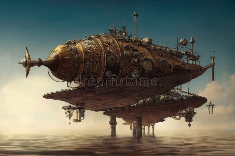 Incredible Major Steampunk Balloon Floating Above Water Surface ...
