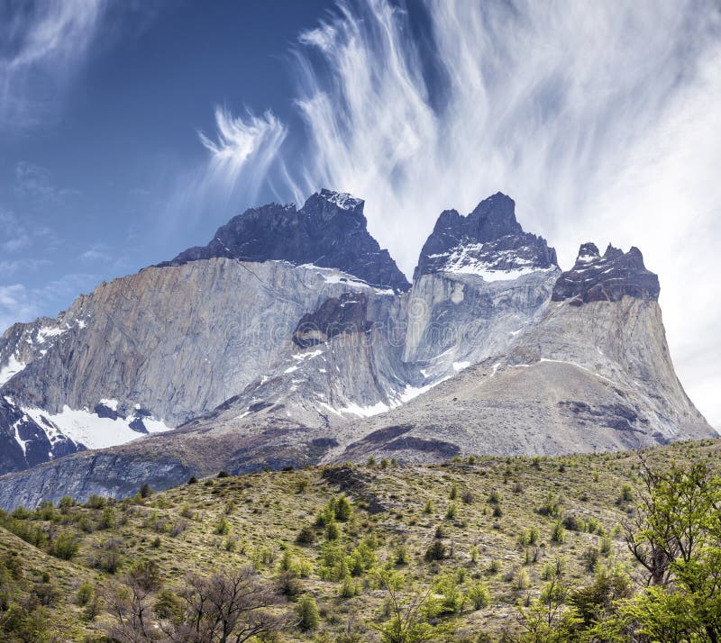 Incredible Rock Formation of Los Cuernos in Chile. Stock Photo - Image ...