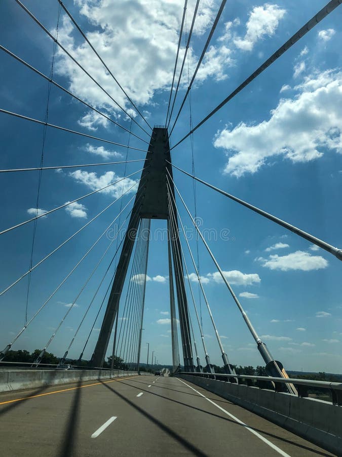 Driving through Cable Bridge with View of Sky Stock Image - Image of ...