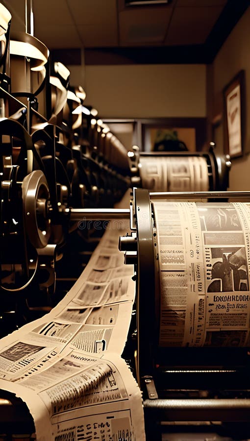Incredible Vintage Newspaper Printing Press in Operation at a Theatre Performance Stock ...