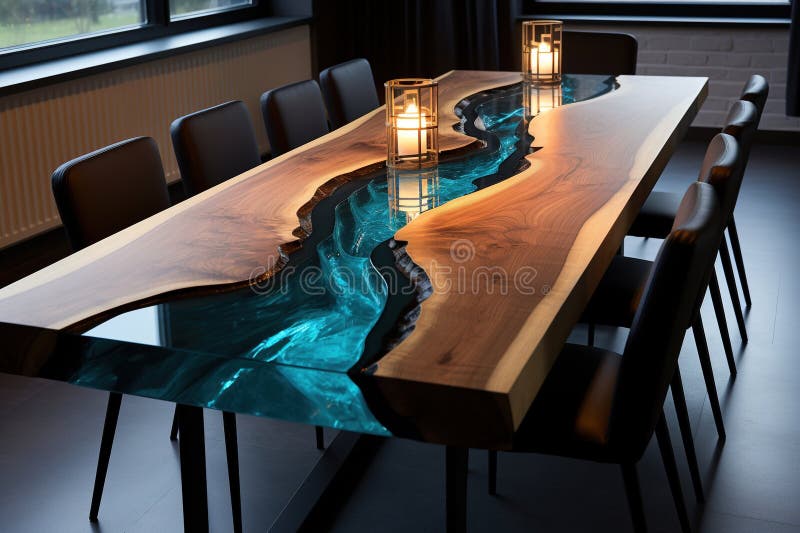 Incredible Wood and Epoxy River Table. Generative AI Stock Illustration ...