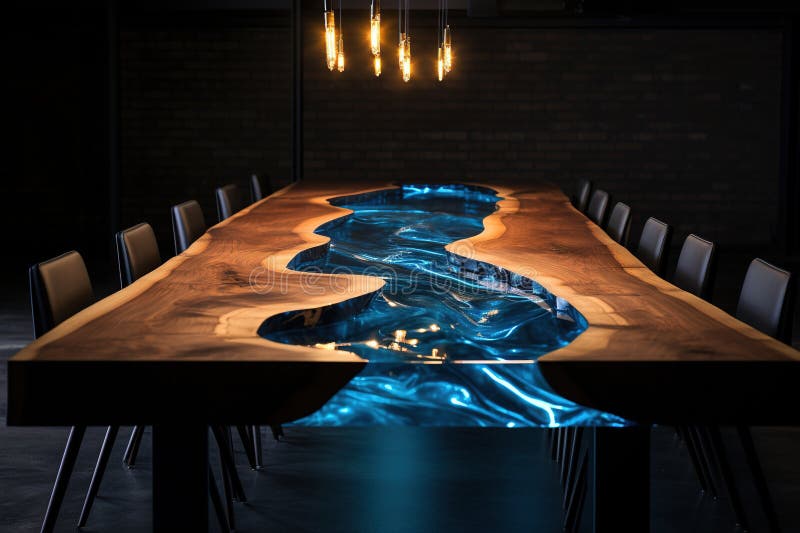 Incredible Wood and Epoxy River Table. Generative AI Stock Illustration ...