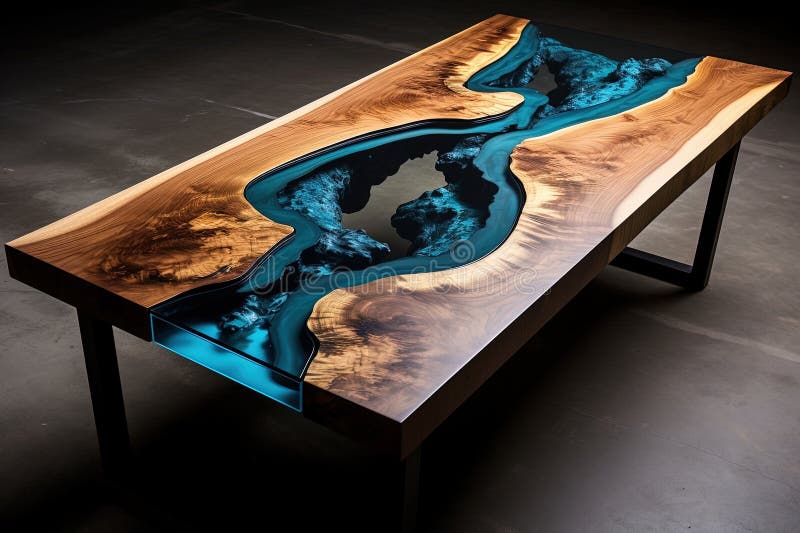 Incredible Wood and Epoxy River Table. Generative AI Stock Illustration ...