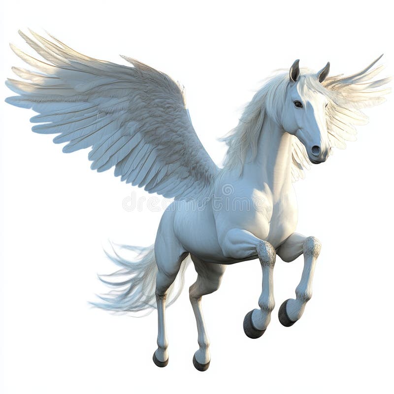 An Incredibly Beautiful White Winged Horse, Pegasus, Flies through the ...
