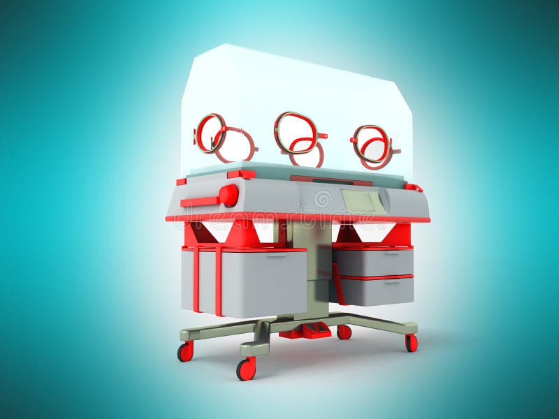 Incubator for Children Red 3d Render on Blue Background Stock ...
