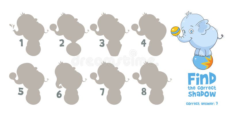 Ind the Correct Shadow. Little Elephant. Educational Game for Children ...