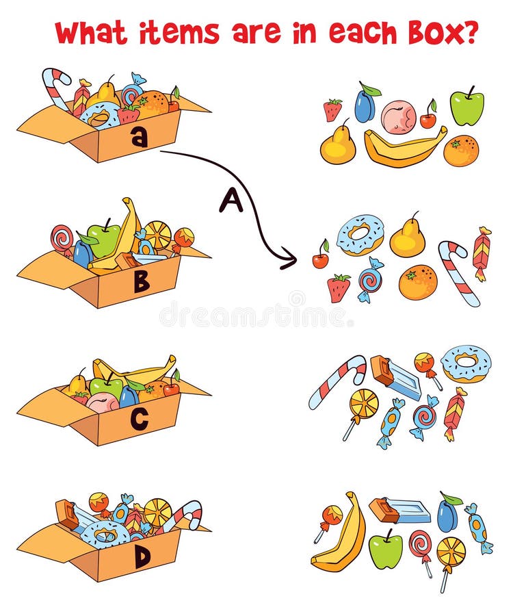Ind Items from the Box. Educational Game for Children Stock Vector ...