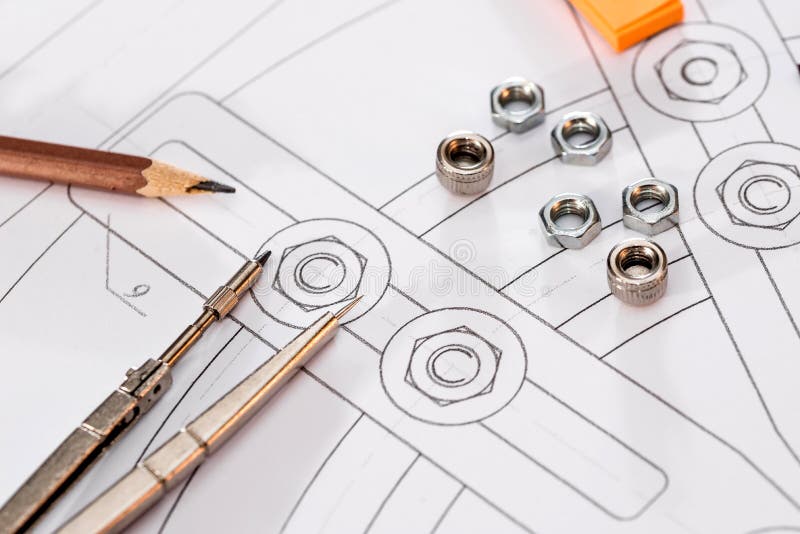 Indastrial Drawing Detail with Different Draw Tools. Stock Image ...