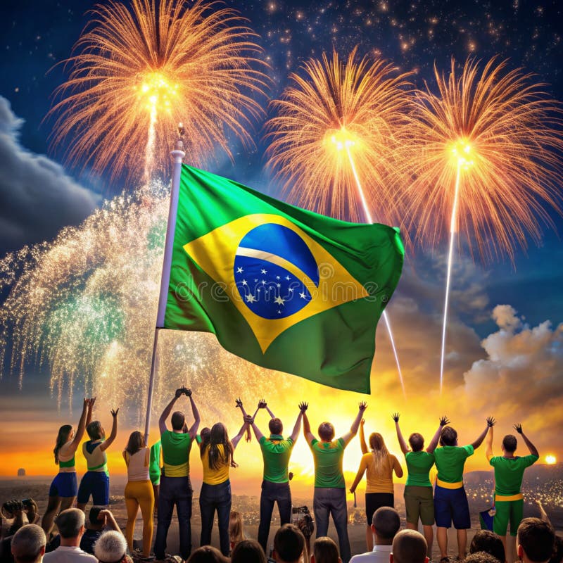 Independence of Brazil Flag and Map of Brazil with Raised Fists ...
