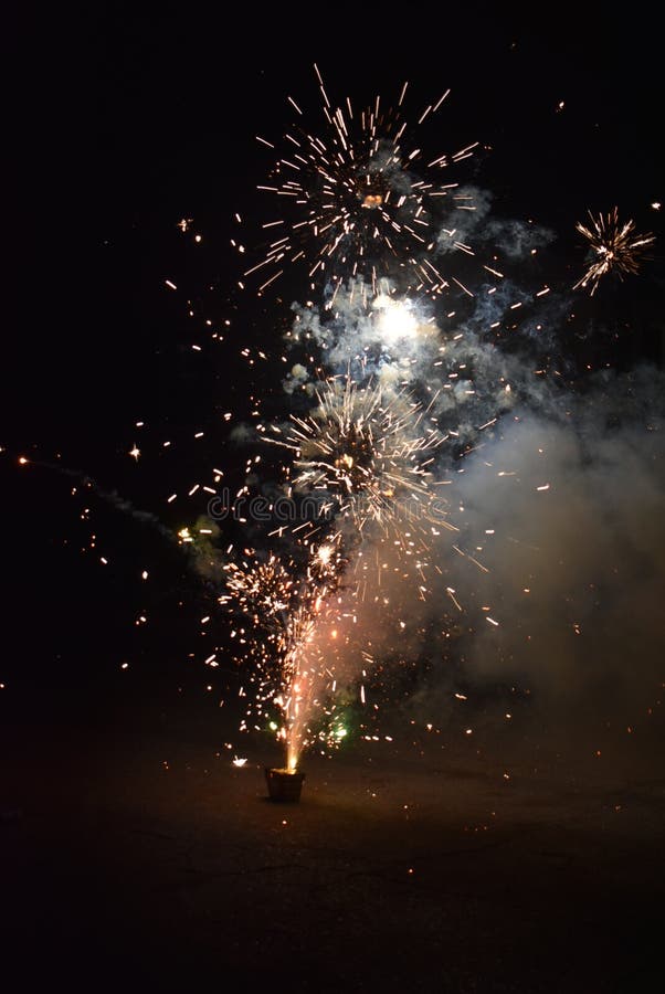 Fourth of July Fountain Firework Stock Photo - Image of orange ...