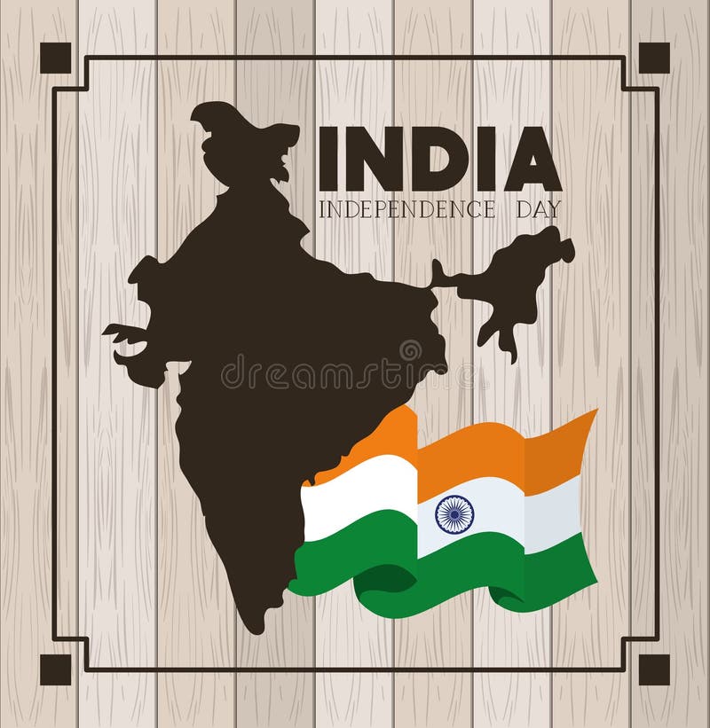 Independence Day Indian Flag and Map with Wooden Background Stock ...