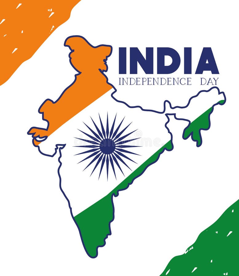 Independence Day Map with Indian Flag Stock Vector - Illustration of ...