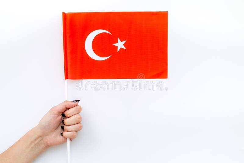 Independence Day of Turkey Concept with Flag in Hand on White ...
