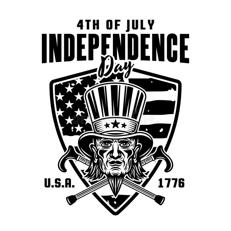 Independence Day of USA Vector Emblem with Uncle Sam Head in Monochrome ...