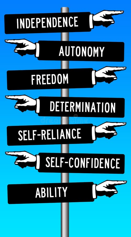 Independence Road Sign Arrows Autonomy Freedom Self-Reliance Stock ...