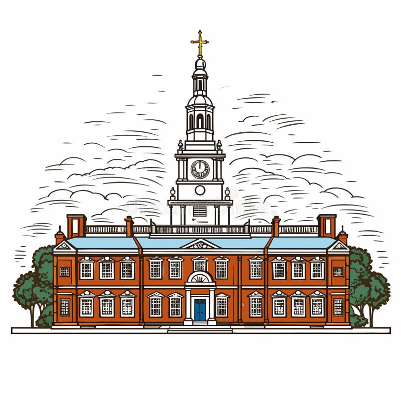 Independence Hall. Independence Hall Hand-drawn Comic Illustration ...