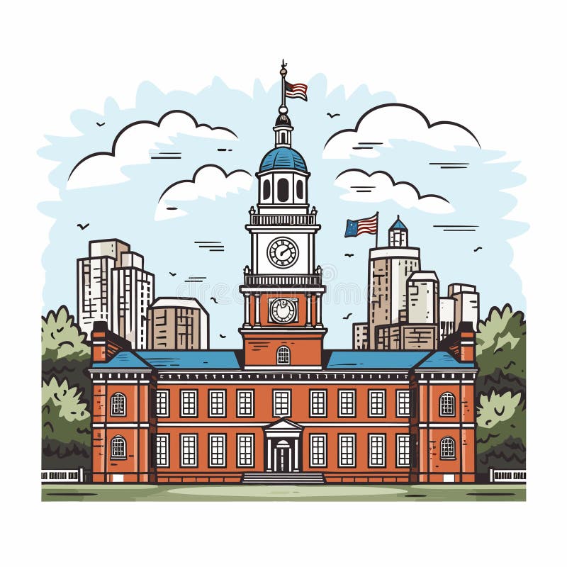 Independence Hall. Independence Hall Hand-drawn Comic Illustration ...