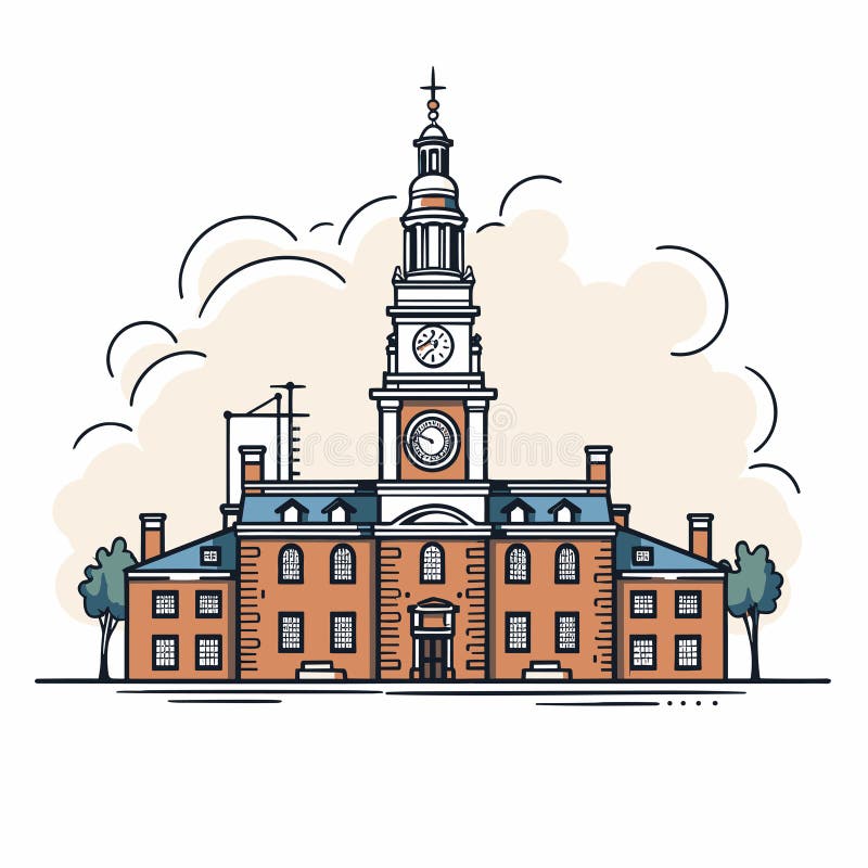 Independence Hall. Independence Hall Hand-drawn Comic Illustration ...