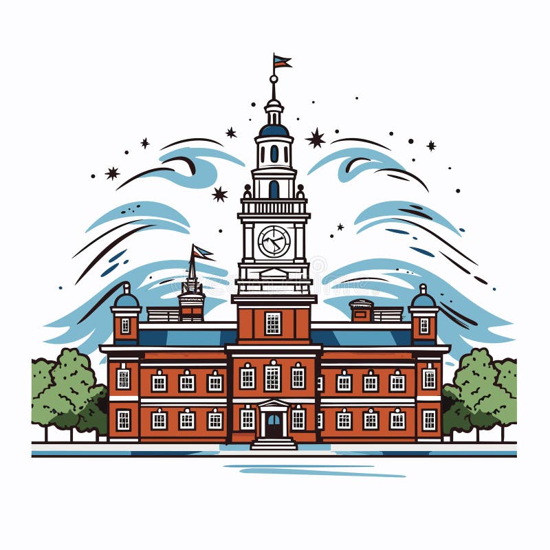 Independence Hall. Independence Hall Hand-drawn Comic Illustration. Vector Doodle Style Cartoon ...
