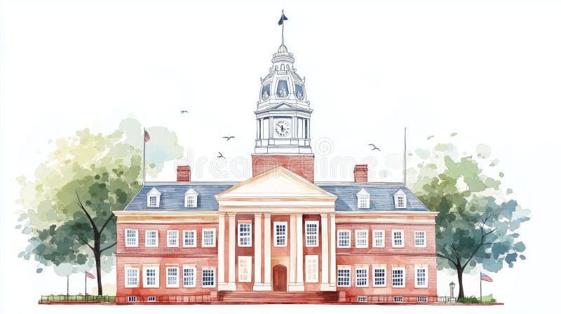 Independence Hall. Independence Hall Hand Drawn Watercolor Illustration ...