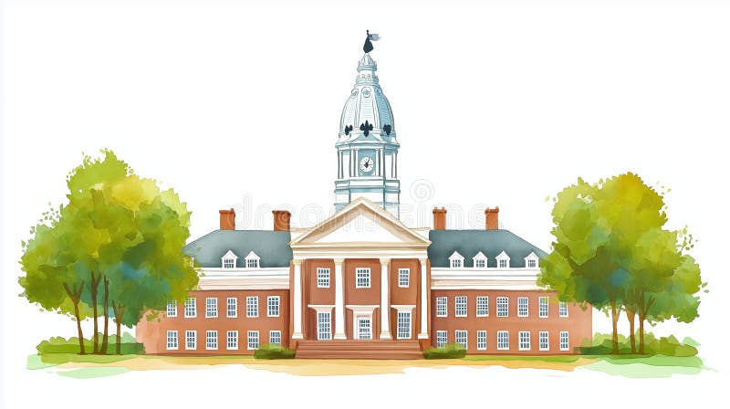 Independence Hall. Independence Hall Hand Drawn Watercolor Illustration ...