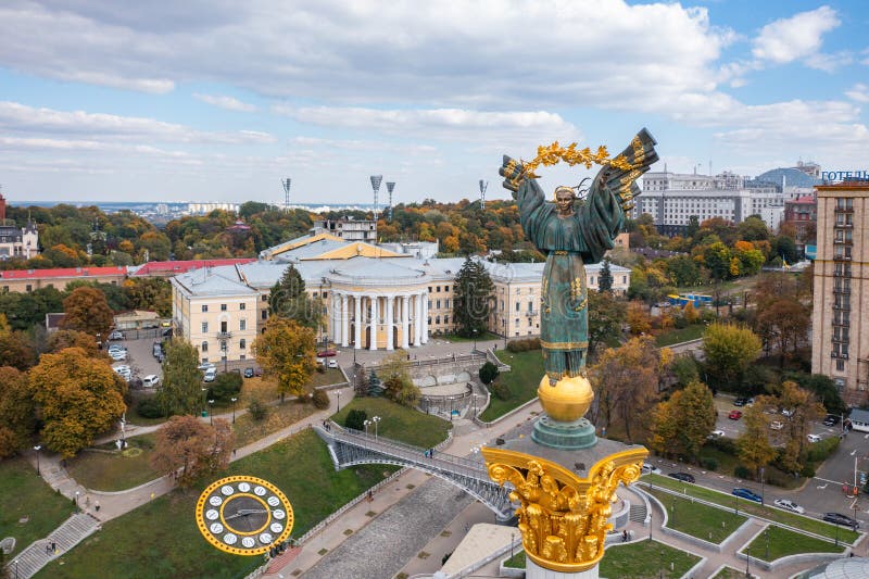 Independence Monument in Kyiv. View from Drone Editorial Photography ...
