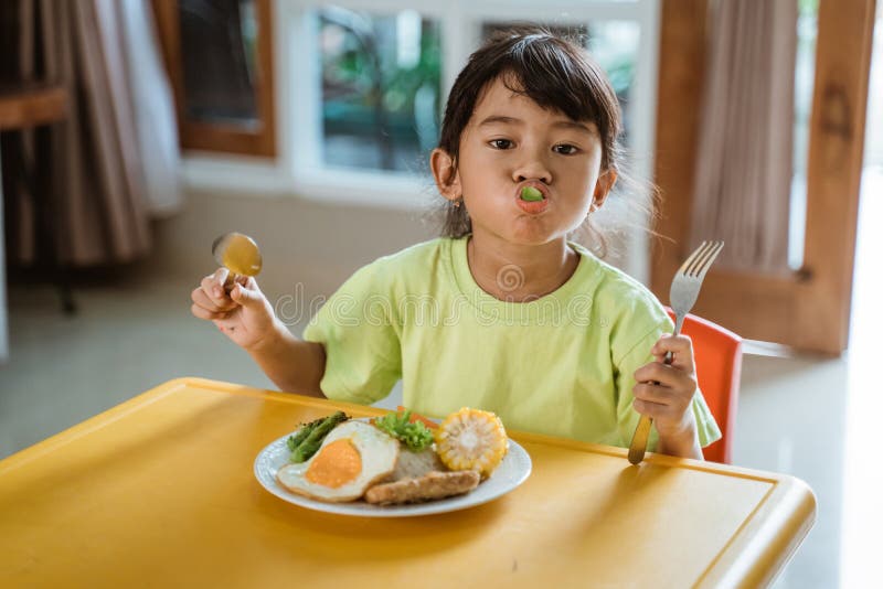 Independent Kid Self Eating at Home Stock Photo - Image of girl ...