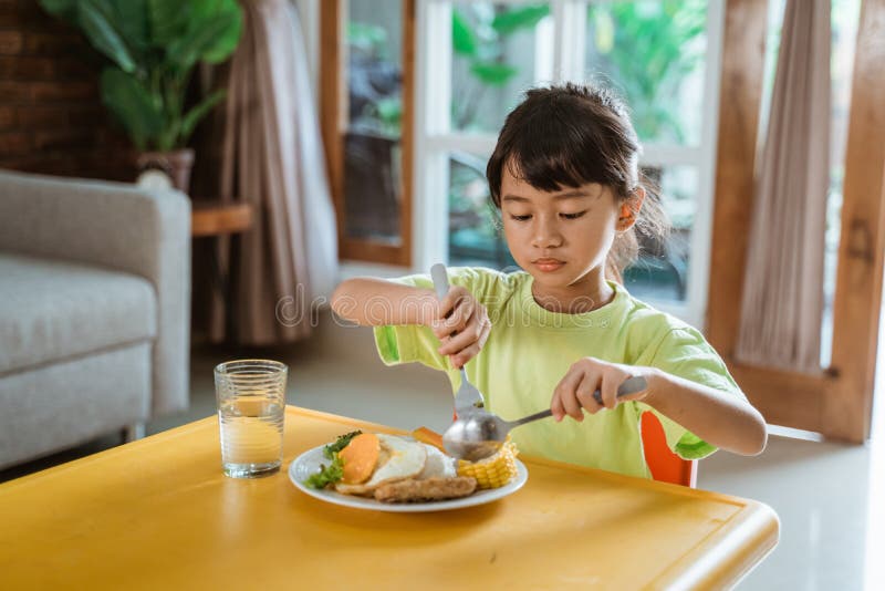 Independent Kid Self Eating at Home Stock Photo - Image of girl ...