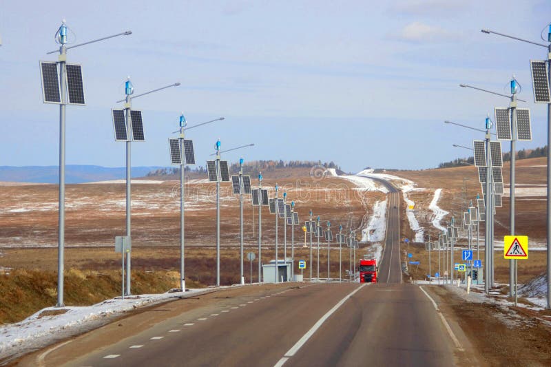 Independent Lighting the Bus Stop with the Use of Solar Panels Stock ...