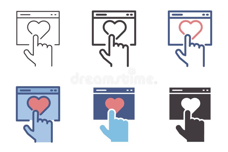 Index Finger Cursor Clicking Heart on Computer Screen Icon. Vector ...