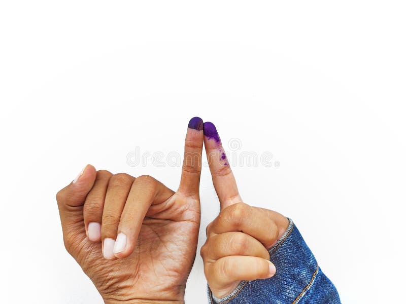 The Index Finger and Little Finger with the Tips Covered in Ink Stock ...