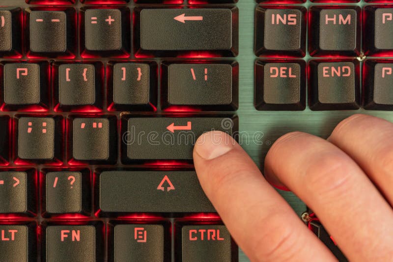 Finger Presses the Down Arrow Stock Image - Image of finger, sign ...