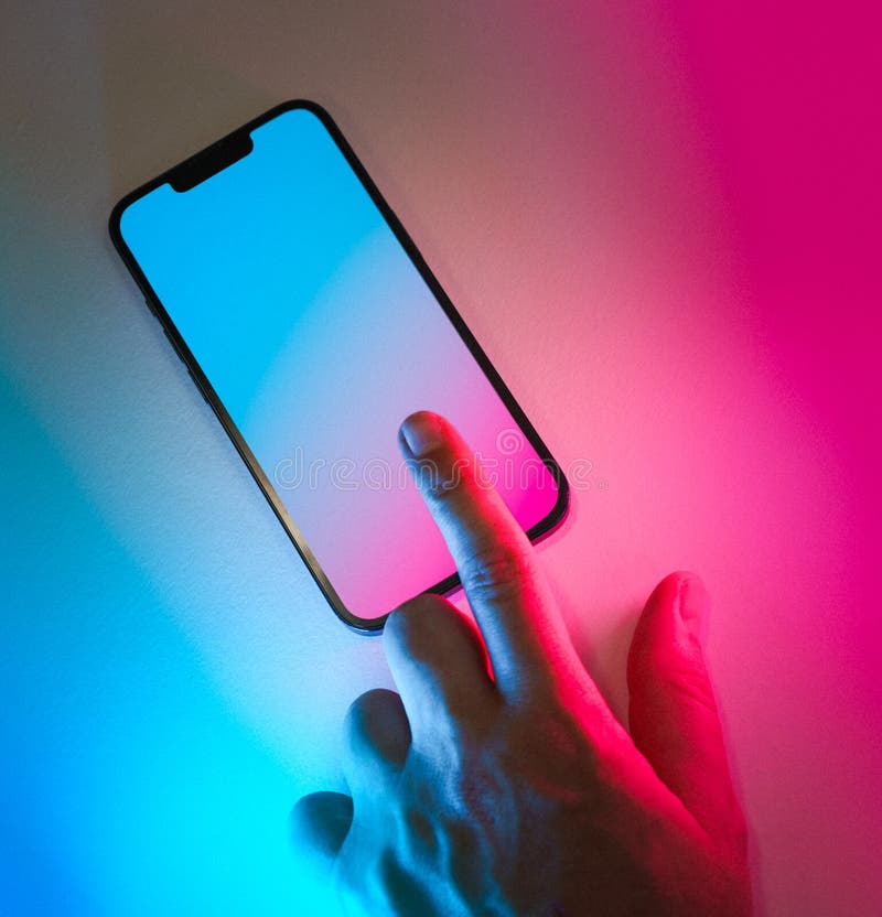 Index Finger on Smartphone Neon Colors Stock Image - Image of finger ...