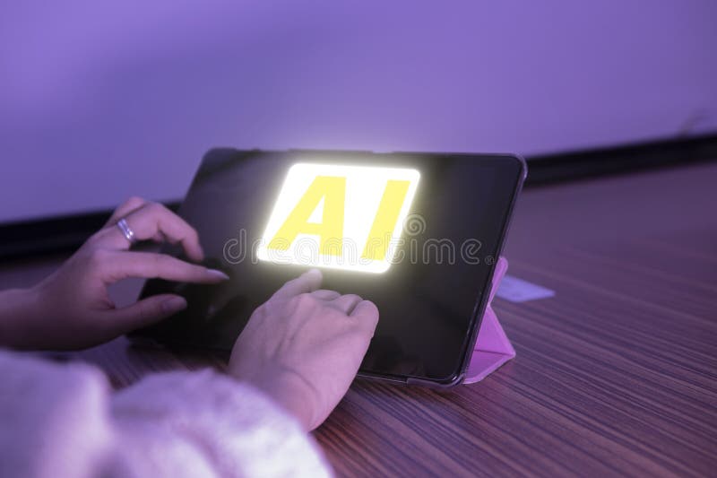 Index Finger Touching Tablet Screen with AI Processor Generator of ...