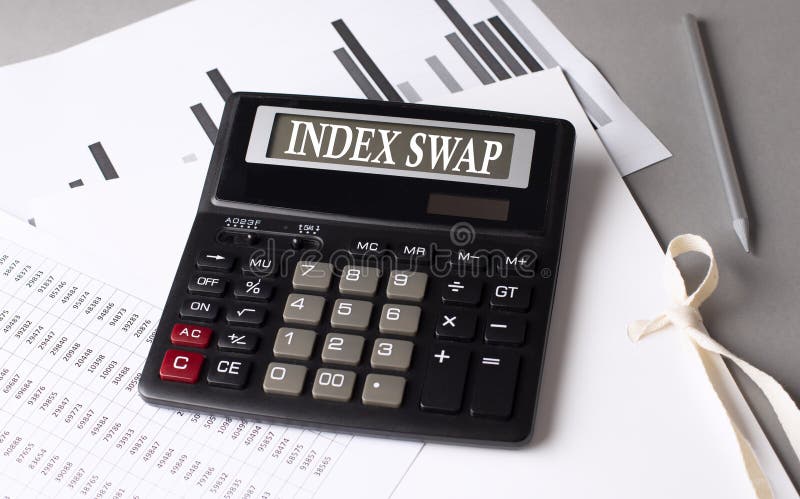 INDEX SWAP Text on Calculator with Chart on Grey Background Stock Image ...
