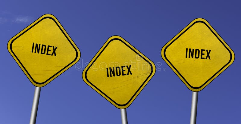 Index - Three Yellow Signs with Blue Sky Background Stock Image - Image ...