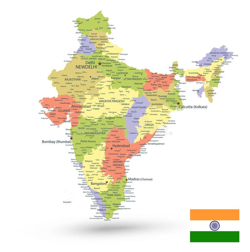 India Map, Administrative Division, Separate Individual Regions, New ...