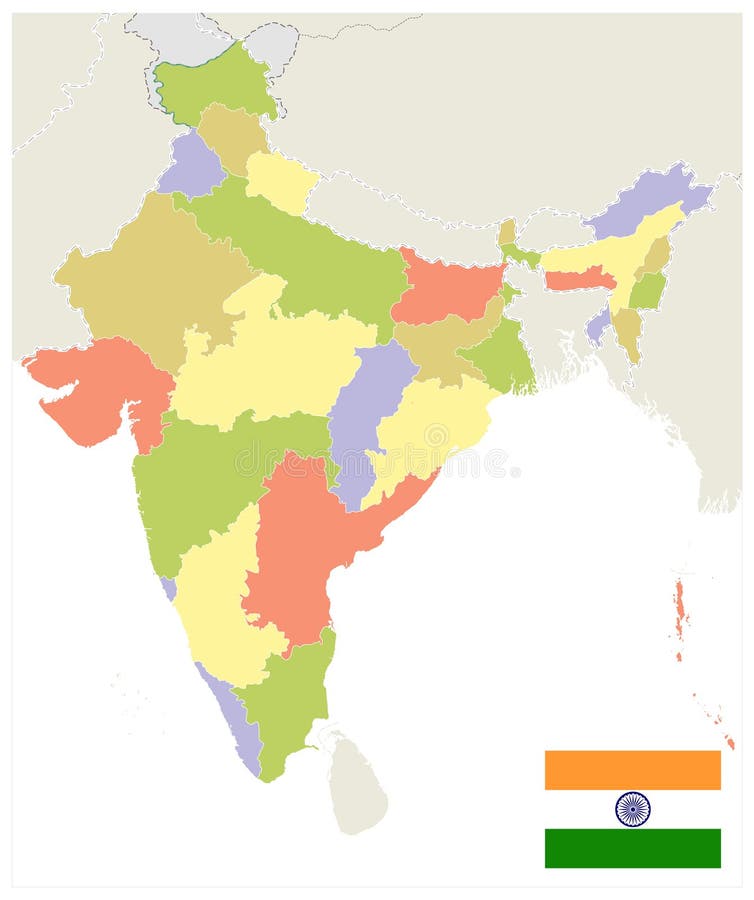 India Map, Administrative Division, Separate Individual Regions, New ...