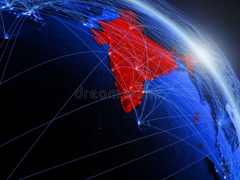India on Blue Digital Map with Networks. Concept of International ...