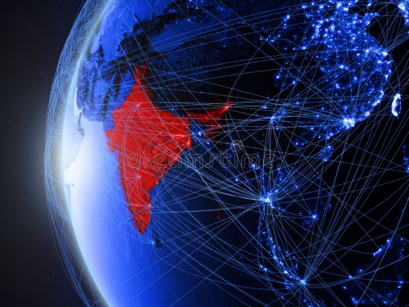 India on Blue Earth with Network Stock Illustration - Illustration of ...