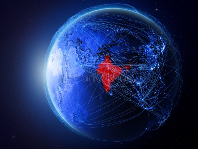 India on Blue Digital Map with Networks. Concept of International ...