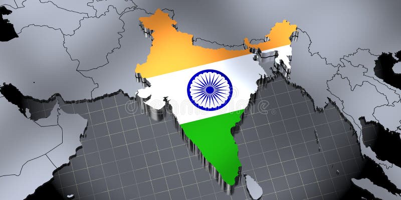 India Map in 3D. 3d Map with Borders of Regions. Stock Illustration ...