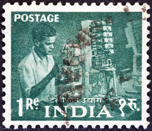 INDIA - CIRCA 1955: a Stamp Printed in India Shows a Telephone Engineer ...